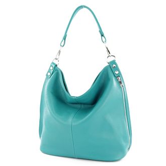 modamoda.de T177 - ital. Damen Schultertasche aus Leder, Farbe:T&uuml;rkisblau