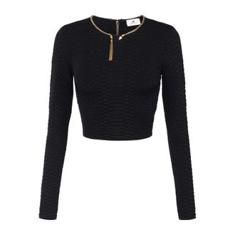 Elisabetta Franchi Strickoberteil mit Schlangenmuster - - Knitwear - Damen - Schwarzk - XL