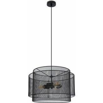 ETC Shop Lampe &agrave; suspension suspension noire lampe &agrave; suspension grille ronde industrielle salle &agrave; manger, m&eacute;tal, 3x douilles E27, DxH 45x120 cm
