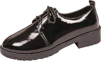 Generic Chaussures &agrave; lacets plates et confortables en cuir verni pour femme - Style vintage - Confortables - Pour bureau, &eacute;cole, affaires, Noir, 39.5 EU