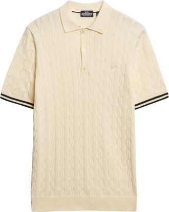 Superdry Herren Kurzärmeliges Strick-Polohemd mit Struktur Klassisches Creme XL
