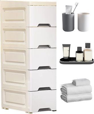 Generic Badezimmer-Aufbewahrungsschrank - stehender Organizer-Schrank mit Schubladen, 5-stöckiges Aufbewahrungsregal, schmale Badezimmer-Aufbewahrungseinheit,