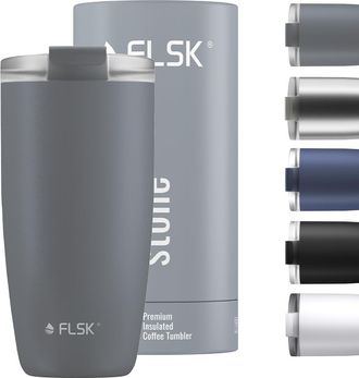 FLSK Tumbler - Premium coffee to go-Becher aus Edelstahl - 100 % auslaufsicher, BPA-frei & doppelwandig - hält 3 h heiß (stone, 500 ml)