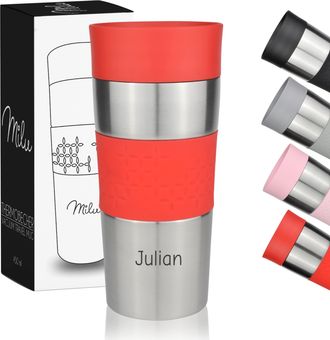 Milu Thermobecher mit Gravur - 350ml - Geschenkidee personalisiertes Geschenk Geburtstagsgeschenk Muttertag für Männer Frauen Mama Papa Freundin (350ml, Ro