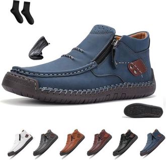 Generic Chaussures orthop&eacute;diques d&eacute;contract&eacute;es pour homme avec soutien de la vo&ucirc;te plantaire - En cuir - Fabriqu&eacute;es &agrave; la main - Bout large - Fermeture &eacute;clair 