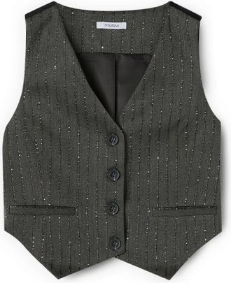 Motivi Femme, Vestes, Gris, Taille: 40 FR Gilet &agrave; Rayures avec Sequins