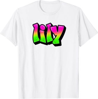 BDAZ Lily Graffiti Personalisierter Name Gr&uuml;n Rosa Frauen M&auml;dchen T-Shirt