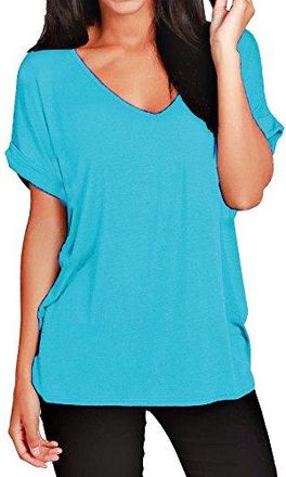 Generic T-shirt ample à manches courtes et col en V pour femmes Taille 36 à 54 - Turquoise - 42