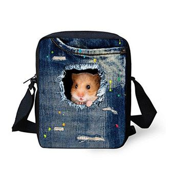 Hugs Idea Binienty Petit sac à bandoulière pour enfants, sac à main pour voyage, école, randonnée, Denim Hamster, Taille unique
