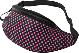 Generic Lauftasche Mit Rei&szlig;verschluss G&uuml;rteltasche Rosa Gepunktet, Schwarzer Druck Stylisch Umh&auml;ngetaschen F&uuml;r Aktivit&auml;ten Fahrrad Spazieren 14X35Cm