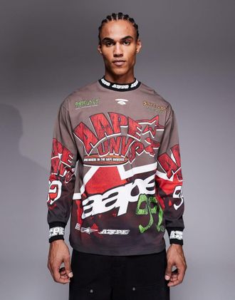 Aape By A Bathing Ape Aape by A Bathing Ape - Lang&auml;rmliges Shirt in Braun und Rot mit Motocross-Design-Bunt