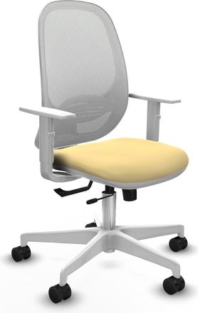 Piqueras y Crespo Hoher Arbeitsstuhl mit wei&szlig;en Armlehnen, h&ouml;henverstellbare Lendenwirbelst&uuml;tze, ausgestattet mit Syncro/Translack und Schneideschaum, Wei&szlig;/Cremefarben