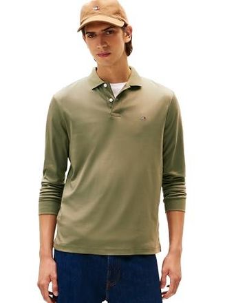 Tommy Hilfiger Polo à Manches Longues pour Homme, Coupe régulière, en Coton Liquide, Vert Bataille, Taille XL