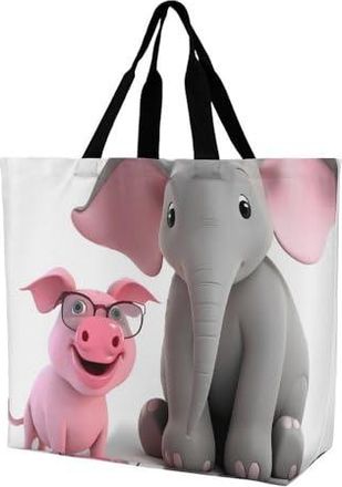 Generic &Eacute;l&eacute;phant Et Cochon Sac A Main Femmes L&eacute;ger Sacs De Courses Grand Sac Courses Pour Plage Gym Shopping