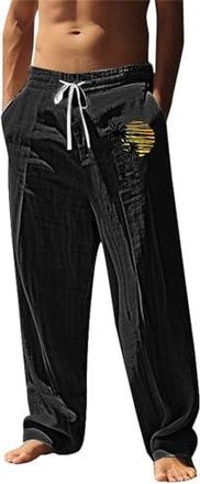 Generic Pantalon Coton Lin Homme D&eacute;contract&eacute;es Fluide Pantalon De Plage &Eacute;t&eacute; Coton Lin L&eacute;gers Respirant Yoga Sport Pants Taille &Eacute;lastiqu&eacute; Droite Straight D&eacute;con