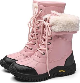 Pangolin Bottes de Neige Femme Chaudes Doubl&eacute;es Polaire - Bottes dHiver &agrave; Lacets Mi-Mollet - Tige D&eacute;perlante - Semelle Antid&eacute;rapante Outdoor Rose 38 EU