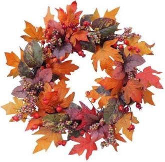 Generic Couronne dautomne artificielle de 50 cm pour porte dentr&eacute;e et d&eacute;coration murale, avec feuilles et baies dautomne r&eacute;alistes, d&eacute;coration saisonni&egrave;re de 