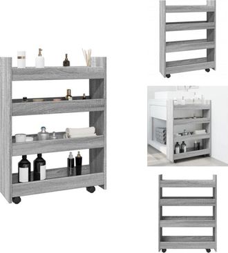 vidaXL Aufbewahrungswagen Schmal 4 Etagen Grau Sonoma Holzwerkstoff - Aufbewahrungswagen - Rollwagen - Küchenwagen - Beistellwagen