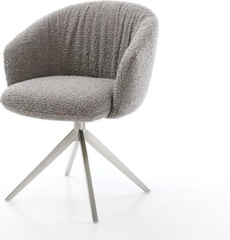 DELIFE Drehstuhl Caja-Flex mit Armlehnen Boucl&eacute; Silbergrau Kreuzgestell breit Edelstahl 360&deg; drehbar Wippfunktion Taschenfederkern, Esszimmerst&uuml;hle