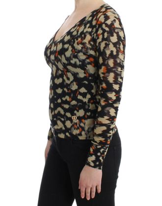 Roberto Cavalli Womens Multicolor V-Neck Wool Jumper Virgin Clothing