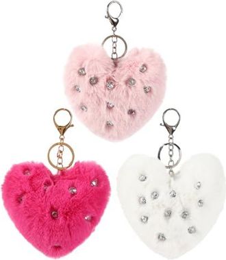 IFUNDOM Lot de 3 Porte-Cl&eacute;s Pendentifs de Paquet de Coeur Boule Pelucheuse en Fourrure de Lapin Couleurs Mixtes Accessoire D&eacute;coratif pour Paquet &agrave; Main Pr&eacute;sen