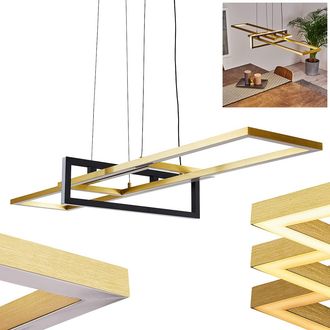 HOFSTEIN LED Pendelleuchte Omega, moderne Hängeleuchte aus Metall und Kunststoff in Schwarz/Weiß und Gold, über Lichtschalter in 3 Stufen dimmbar, 1 x LED 34 W