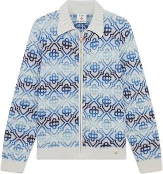 Casablanca Cardigan Space Dye &agrave; imprim&eacute; logo en laine m&eacute;lang&eacute;e