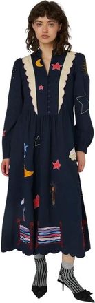 Stella Nova Femme, Robes, Bleu, Taille: 38 FR Bead Embellished Midi Dress