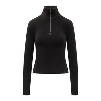 Courr&egrave;ges Femme, Pulls, Noir, Taille: 40 FR Zipped Mockneck Sweater