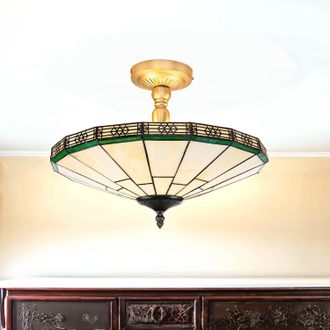 Licht-Erlebnisse Deckenleuchte in Weiß Grün Tiffany Stil 2xE14 bis zu 60 Watt 230V aus Metall & Glas Schlafzimmer Küche Wohnzimmer Esszimmer Lampen Leuchte Beleuchtung