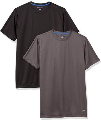 Amazon Essentials T-Shirt de Sport en Tissu Technique, Haute Performance (Disponible En Grande Taille) Homme, Lot de 2, Gris Fonc&eacute;/Noir, XXL