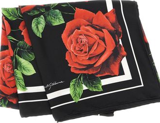 Dolce & Gabbana Rose-Print Silk Twill Scarf - Black