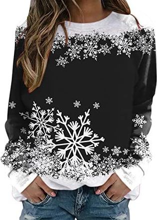 Generic Pull de Noël surdimensionné pour femme - Flocons de neige - Pull dhiver amusant - Pull de Noël à manches longues - Imprimé de Noël - Pull de Noël - Pu