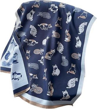 GFM CTSHL1 Ch&acirc;le pashmina pour femme Imprim&eacute; chats au toucher cachemire pour lautomne et lhiver, Ctshl-h-bleu, L