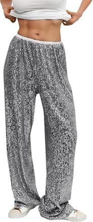 Generic Pantalon &agrave; paillettes scintillantes pour femme - Taille haute - Coupe ample - Jambes larges - Pantalon de f&ecirc;te &agrave; paillettes pour club, concert, Nouvel