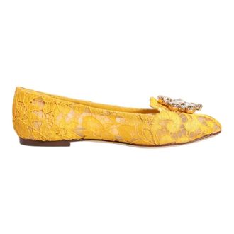 Dolce & Gabbana Femme, Chaussures, Jaune, Taille: 36 EU Chaussures Plates en Dentelle Jaune et Cristal