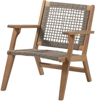 Bora Bora - Fauteuil bas de jardin en bois dacacia fsc et r&eacute;sine tress&eacute;e L60xP76xH73 cm