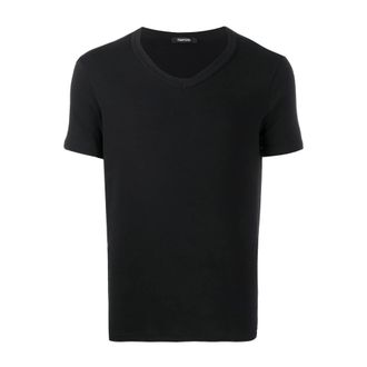 Tom Ford Homme, Tops, Noir, Taille: S T-shirt en jersey de coton &agrave; col en V
