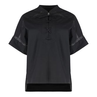 Yves Salomon Bluse mit Schn&uuml;rung und Lederelementen - - Blouses & Shirts - Damen - Schwarzk - 2XS