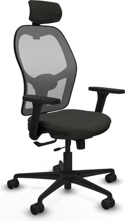 Piqueras y Crespo Schwarzer B&uuml;rostuhl mit 3D-Armen, h&ouml;henverstellbare Lendenwirbelst&uuml;tze und h&ouml;henverstellbares Kopfteil, Grau/Schwarz