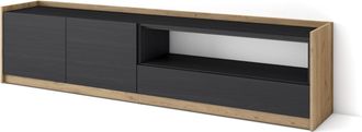 Skraut Home | TV-Schrank, Lowboard | für Wohnzimmer und Esszimmer | 207x50x37 cm | Für TV-Geräte bis zu 80 | Fernsehtisch | Moderner Stil | Schwarz Eiche