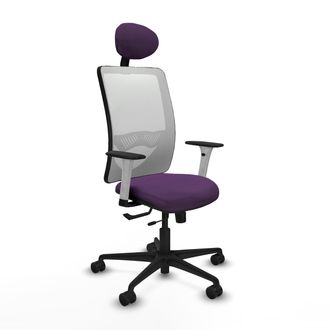 Piqueras y Crespo Violetter Schreibtischstuhl Zulema mit wei&szlig;en und schwarzen Armlehnen, h&ouml;henverstellbarer Lendenwirbelst&uuml;tze und festem Kopfteil, ausgestattet mit Syn