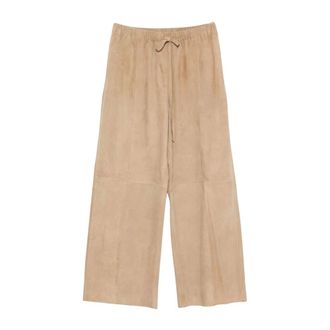 Alysi Femme, Pantalons, Beige, Taille: 40 FR Suede Wide Leg Pants
