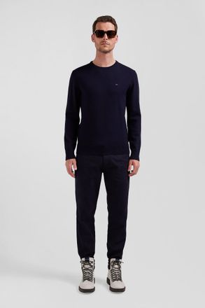 Eden Park Pull Col Rond En Laine Et Coton Bleu Marine Coupe Regular