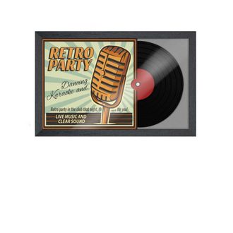 Bildershop-24 Schallplattenrahmen VARIO36 Schwarz matt lackiert in 34x51 cm f&uuml;r Vinyl Schallplatten und Cover Rahmen mit Passepartout Hintergrund in Granit