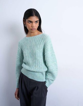 Topshop Strickpullover in Mintgr&uuml;n mit welliger Textur und U-Boot-Ausschnitt