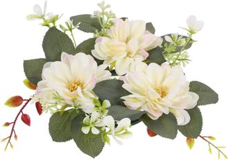 Garneck Blumen Kerzenringe Dahlie Eukalyptus Kerzenkranz Kerzen Kranz Ringe Dekokranz Seidenblumen Weidenkranz Hochzeit Kerzenhalter für Stumpenkerzen Stabker