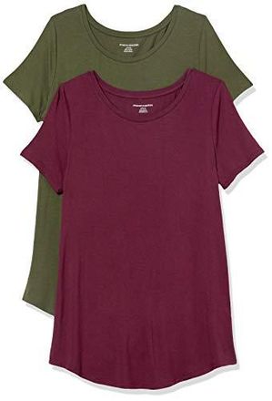 Amazon Essentials Tunique Encolure Dégagée à Manches Courtes Femme, Lot de 2, Bordeaux/Olive Foncé, XXL