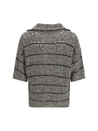 Roberto Collina Mens Moulin&eacute; Texture Knit Shirt Nero-Ecru Mouli Cotton; Polyamide Nero/ecru