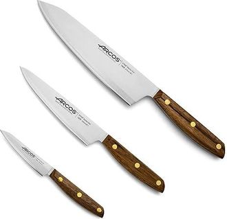 Arcos Messerset 3-teilig aus Nitrum Edelstahl - Professionelle Küchenmesser mit Ergonomischem Griff aus Polyoxymethylen, Ideal für Präzisionsschneiden - Bra